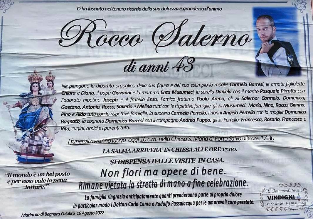 Bagnara in lutto per la prematura scomparsa dell'assessore Rocco Salerno