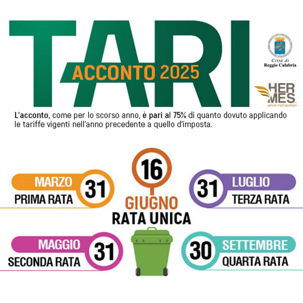 Reggio Calabria, in arrivo gli avvisi TARI 2025